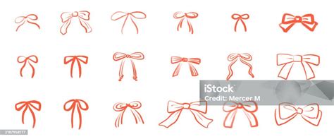 나비 넥타이 리본의 손으로 그린 그림 세트 다양한 모양의 리본 넥타이 또는 나비 넥타이 손으로 그린 벡터 자료는 흰색 배경에 고립되어 있습니다 나비매듭에 대한 스톡 벡터