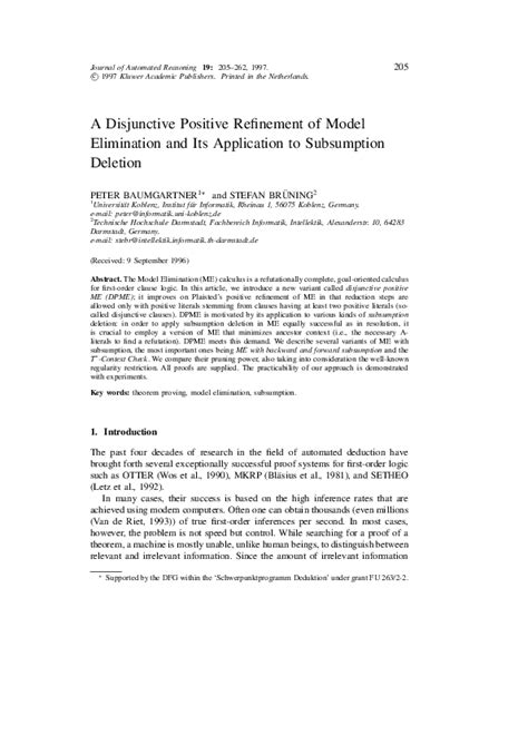 Pdf A Disjunctive Positive Refinement Of Model Elimination And Its Application To Subsumption