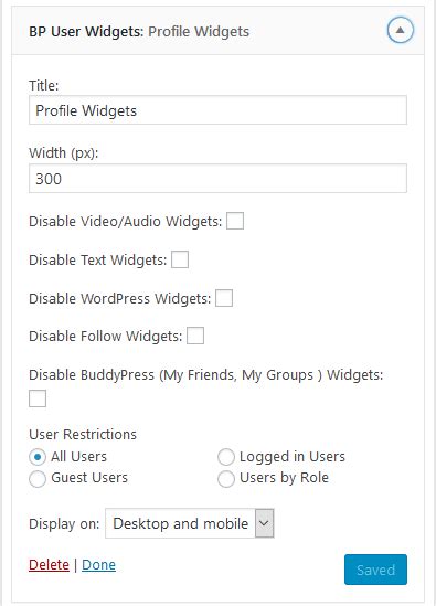 Plugin BP User Widgets BuddyPress User
