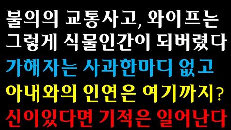 실화사연 불의의 교통사고 와이프는 그렇게 식물인간이 되버렸다 가해자는 사과 한마디 없고 아내와의 인연이 끝나간다 하지만 신이 있다면 기적은 일어난다 Youtube