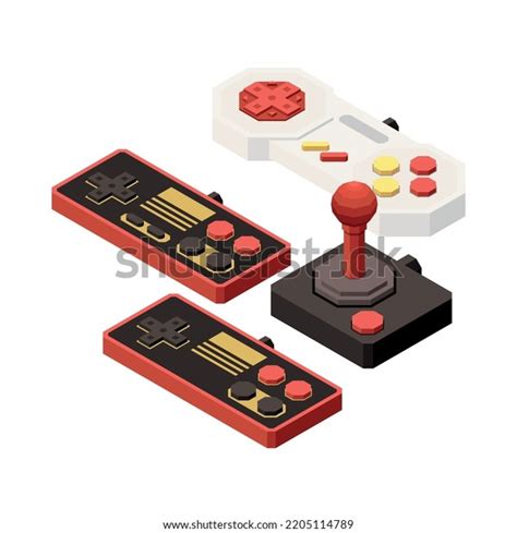 Isometric Vintage Video Game Controllers Joystick Stock Vector Royalty Free 2205114789