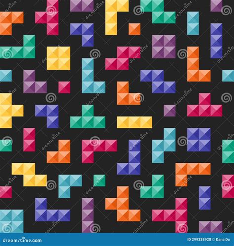 Retro 3d Tetris Bricks Jewel Tones Black Pattern Stock Vector Illustration Of Tetris Jewels