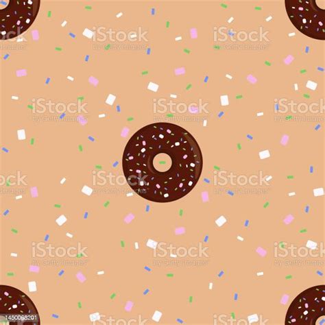 베이지색 배경에 초콜릿 장식과 화려한 뿌리가 있는 도넛 심리스 브라운 패턴 0명에 대한 스톡 벡터 아트 및 기타 이미지 0명