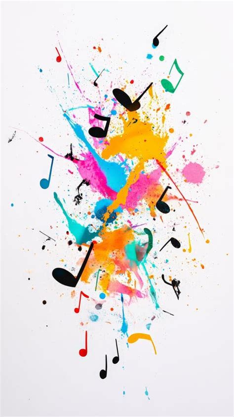 Music Notes Exploding With Colorful Splashes On White Background Stock
