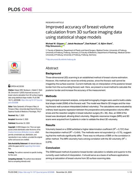 PDF Improved Accuracy Of Breast Volume Calculation From D Surface Imaging Data Using