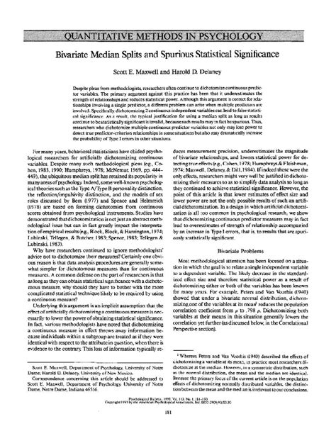 Pdf Bivariate Median Splits And Spurious Statistical Significance