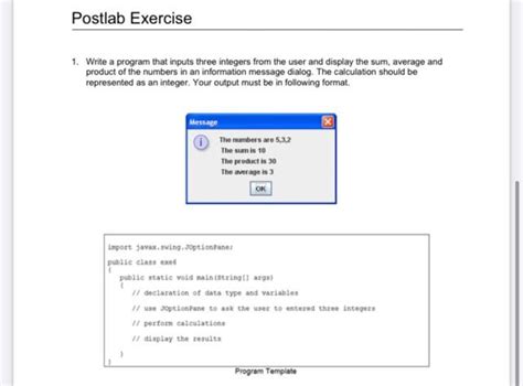 Solved Postlab Exercise 1 Write A Program That Inputs Three