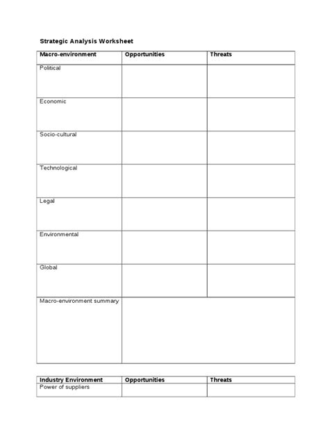 Strategic Analysis Worksheet Overview Pdf
