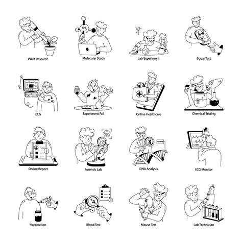 Pack Of Medical And Lab Testing Doodle Mini Illustrations 46335434