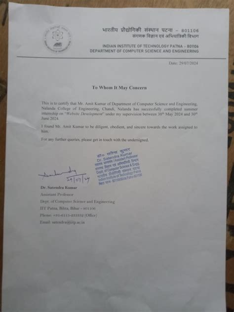 Amit Kumar On Linkedin Im Thrilled To Announce The Completion Of My Summer Internship At Indian…