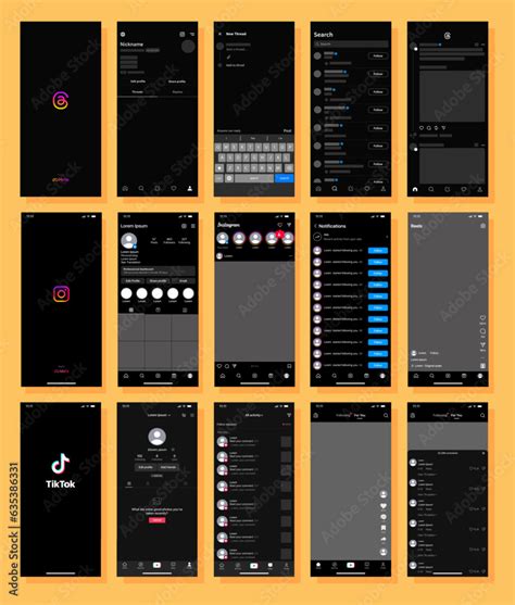 Instagram Tiktok Threads Social Media Social Network Screen Mockup User Interface Screen