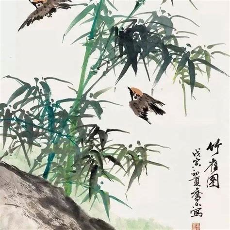 乔木国画竹鸟，青竹幽兰，花香鸟鸣！竹雀图小鸟幽谷