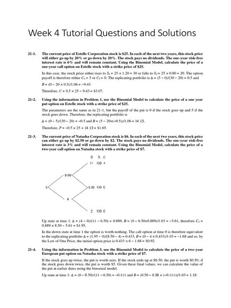 Week 4 Tutorial Questions And Solutions U D U D Pdf Option Finance Beta Finance