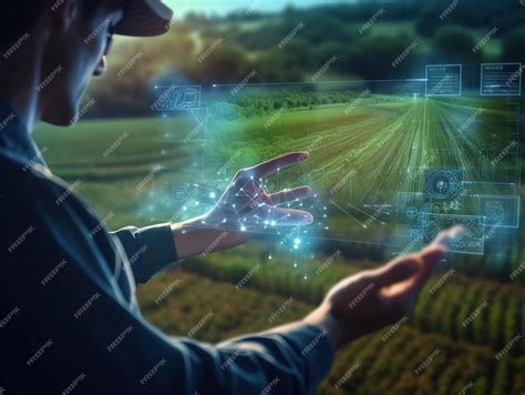 Premium Ai Image Farmer With Hologram Farm Field Digital Farming