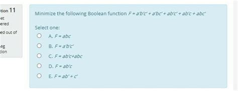 Solved Ction 11 Minimize The Following Boolean Function