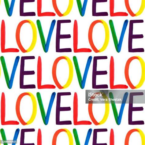 흰색 배경에 Lgbt 무지개 색상 플래그의 원활한 패턴 단어 Love는 닫아 손으로 쓴 편지 Lgbtq 반복 장식품 레즈비언 게이 등 기호 사랑 기호 예술 트렌디 한 인쇄