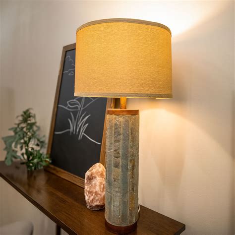 Sunnydaze Rustic Stone 31 Cylinder Slate Table Lamp With Beige Shade