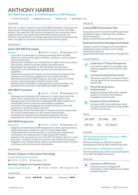5 sap abap developer resume examples and guide for 2024