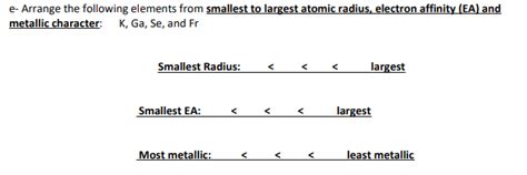 Solved E Arrange The Following Elements From Smallest To