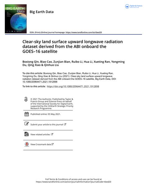 Pdf Clear Sky Land Surface Upward Longwave Radiation Dataset Derived From The Abi Onboard The