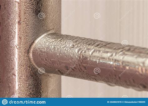 Wet Heated Towel Rail Covered With Condensate Close Up Stock Photo Image Of Pipe Metallic