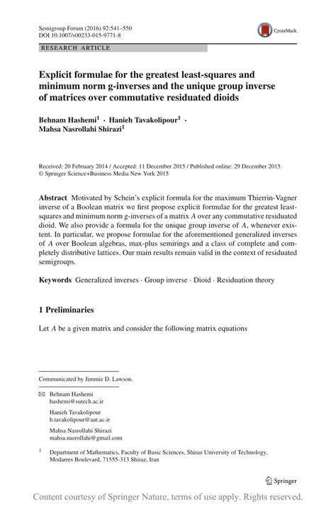 Explicit Formulae For The Greatest Least Squares And Minimum Norm G