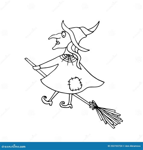 The Witch Flies Away On A Broomstick Halloween Coloring Book Vector Illustration Stock Vector