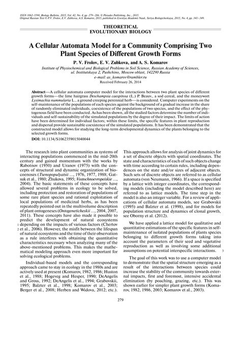Pdf A Cellular Automata Model For A Community Comprising Two Plant