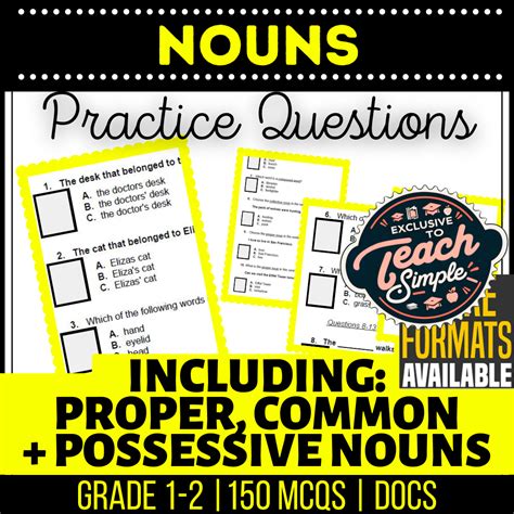 Nouns Practice Questions Grades 1 2 Grammar Docs By Teach Simple