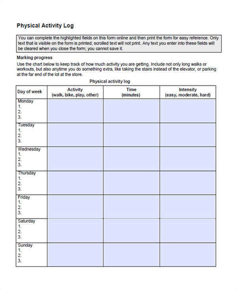 Physical Activity Log