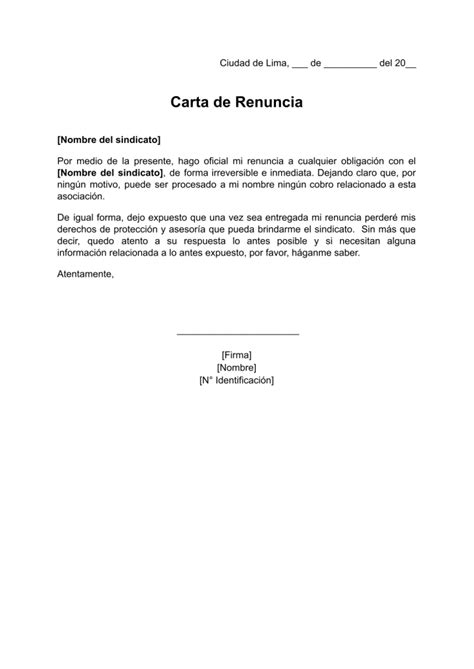 Ejemplo Carta De Renuncia Laboral