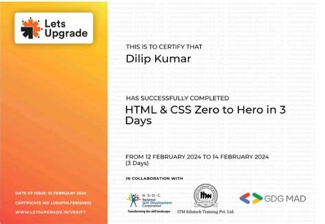 🚀i Completed Html And Css 🎉 I Earned My Certificate From Let Dilip Mehta Posted