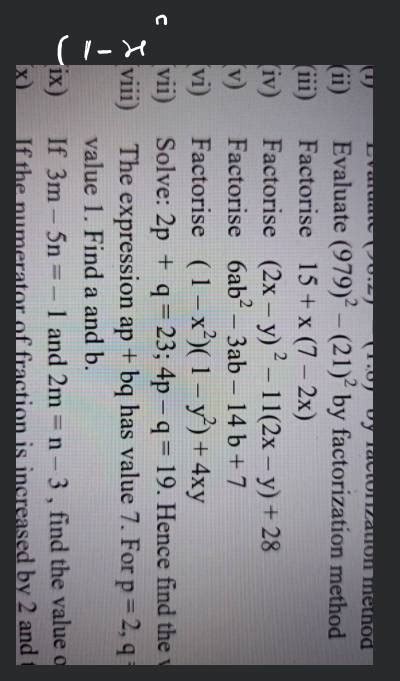 Ii Evaluate By Factorization Method Iii Factorise X