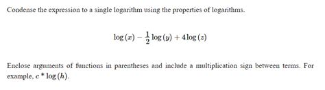 Solved Condense The Expression To A Single Logarithm Using