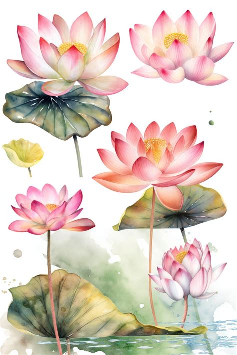 Premium Photo Watercolor Lotus Flowers On A White Background