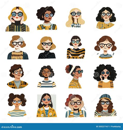 A Set Of Romantic Portraits Of Women For Avatars Stock Illustration