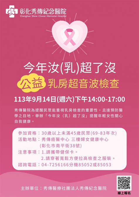 呼籲早期篩檢、早期治療的重要性 彰化秀傳乳房超音波公益篩檢914展開