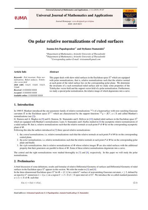 Pdf On Polar Relative Normalizations Of Ruled Surfaces