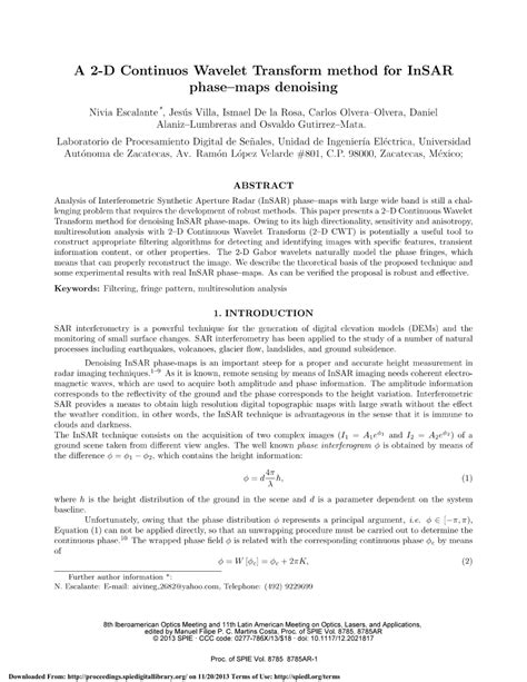 Pdf A 2 D Continuos Wavelet Transform Method For Insar Phase Maps Denoising