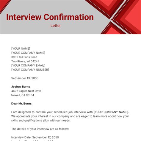 Interview Confirmation Letter Template Edit Online And Download Example