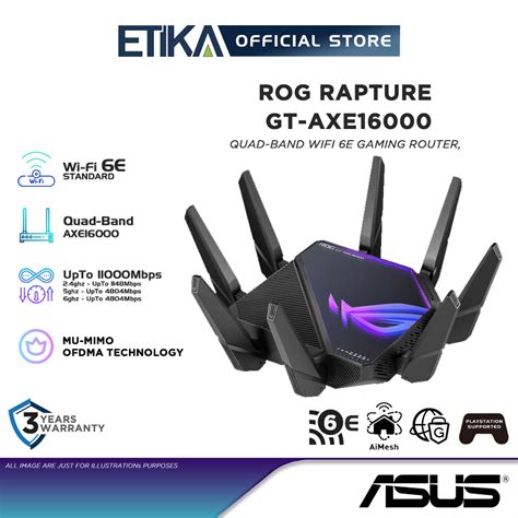 Asus ROG Rapture GT AXE16000 Quad Band Wi Fi 6E Gaming Router Dual 10G Ports 2 5G WAN Port