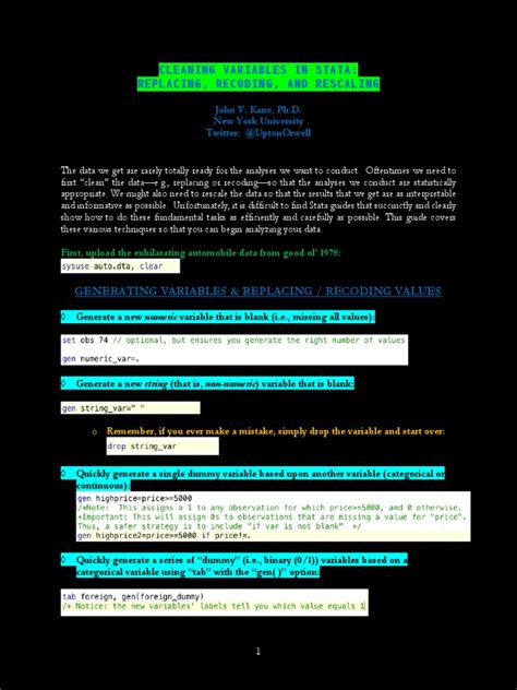 Kane Cleaning Variables In Stata Pdf