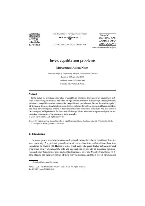 Pdf Invex Equilibrium Problems
