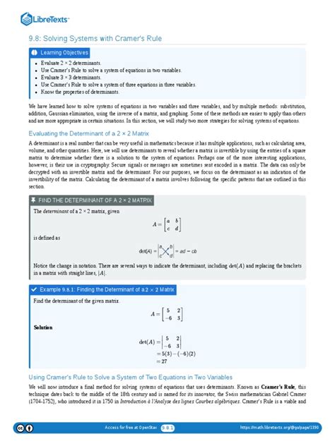 908 Solving Systems With Cramers Rule Pdf Determinant Matrix