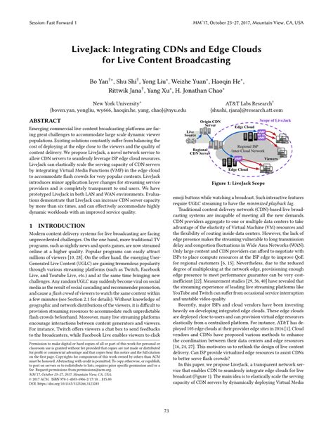 PDF LiveJack Integrating CDNs And Edge Clouds For Live Content