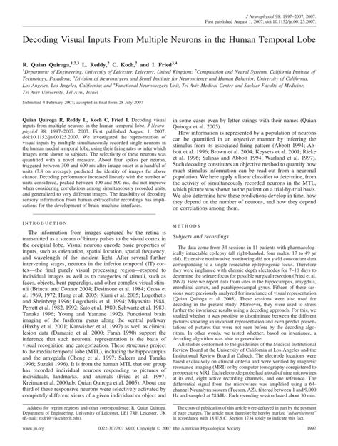Pdf Decoding Visual Inputs From Multiple Neurons In The Human