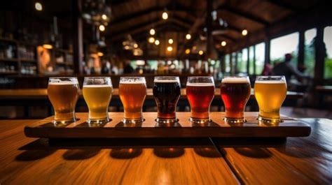 Premium Ai Image Glasses With Different Sorts Of Craft Beer On Wooden