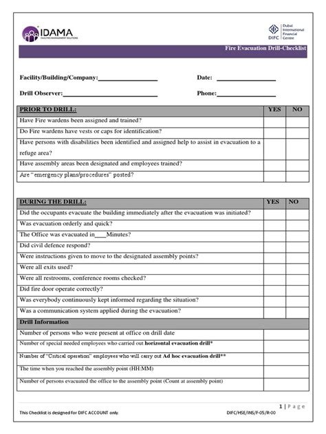 Fire Evacuation Drill Checklist Emergency Evacuation Disaster And