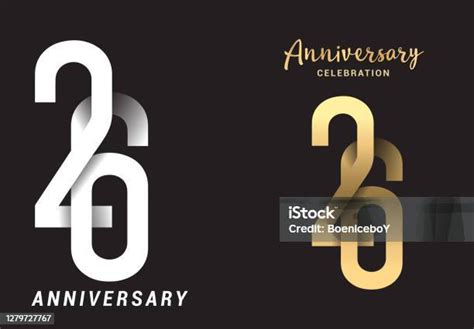 26 주년 기념 축하 로고 디자인 기념일 로고 페이퍼 컷 레터와 블랙 백에 고립 된 우아함 황금 색 축하 초대 카드 및 인사말을위한 벡터 디자인 광고에 대한 스톡 벡터 아트