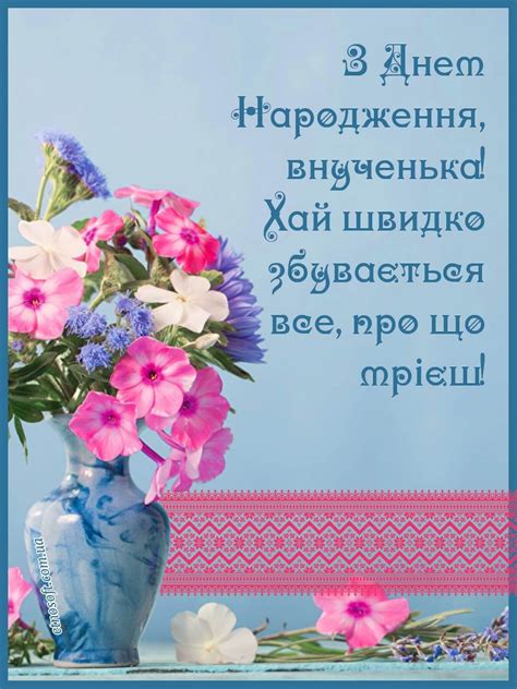 Красива листівка з Днем Народження внучці красиве привітання для онуки Etnosoft